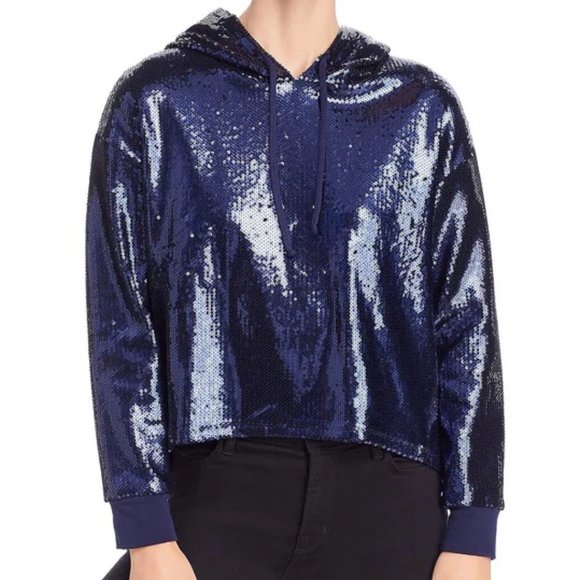 Chaser | Tops | Chaser Blue Sequined Hooded Sweatshirt Hoodie Small Nwt ...